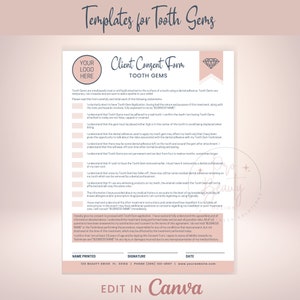 Editable Tooth Gem Client Intake Forms, Tooth Jewel Client Consent Form ...