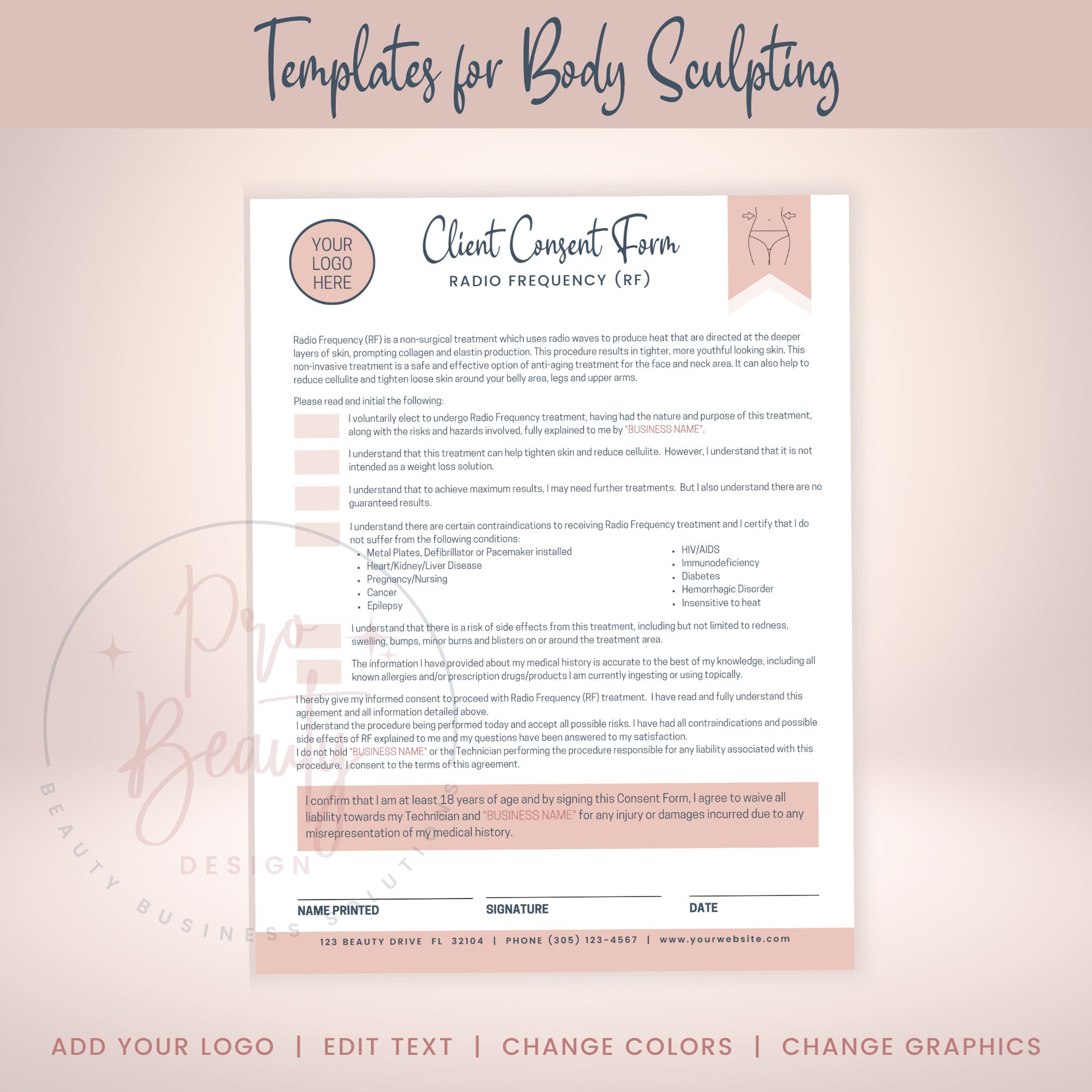 Radio Frequency Consent Form & Liability Waiver, Editable RF Skin ...