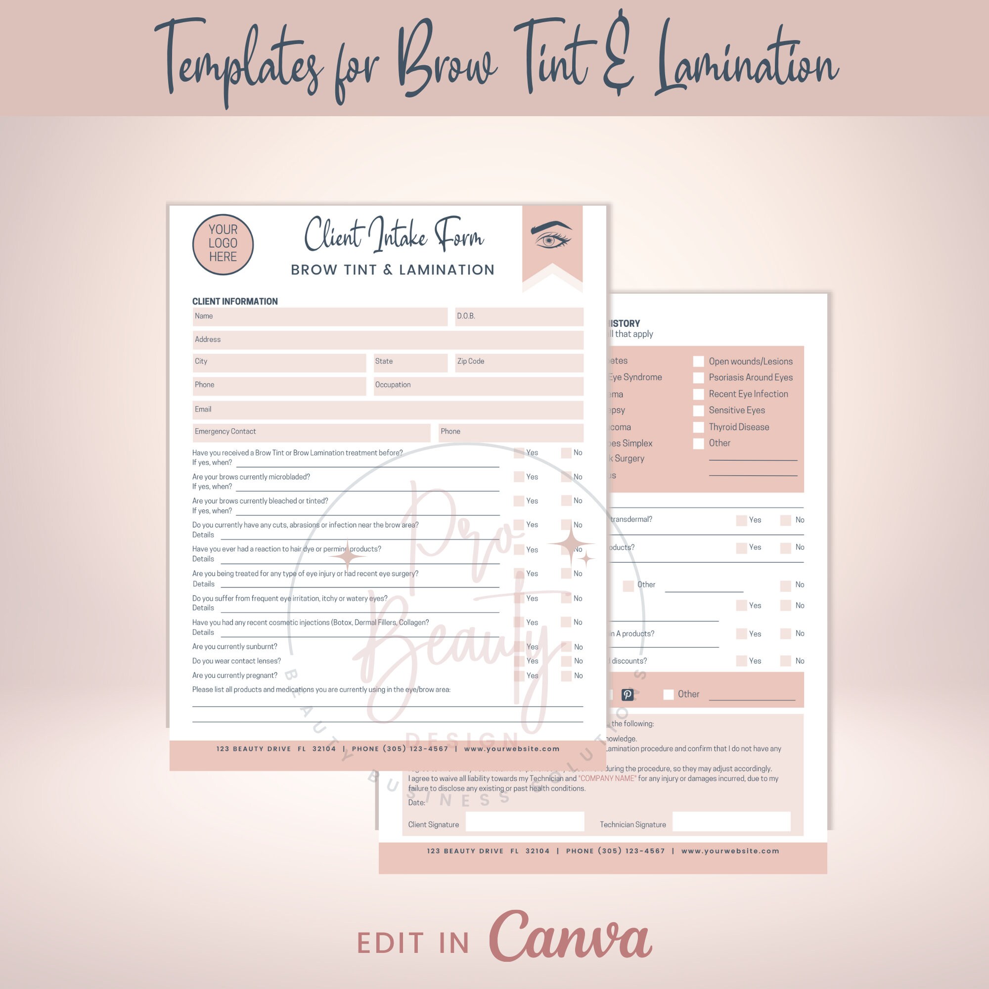 Editable Brow Tint and Lamination Client Intake Form, Brow Lamination Consent Form Template ...