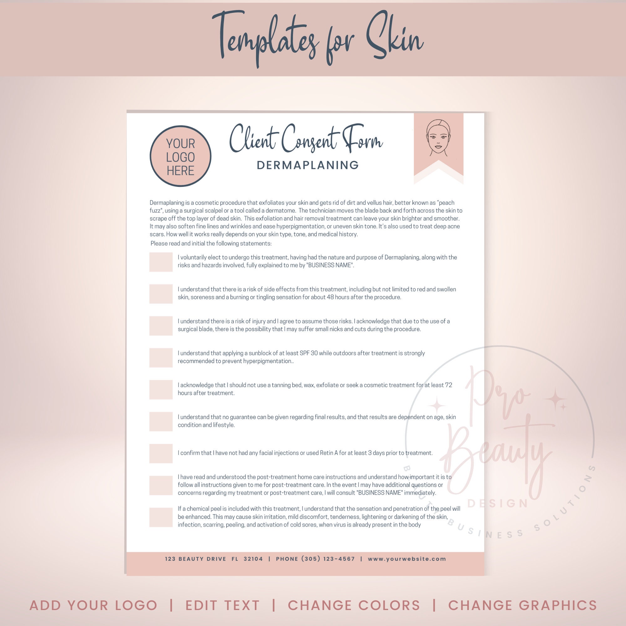 Editable Dermaplaning Consent Form Template, Esthetician Business Form ...