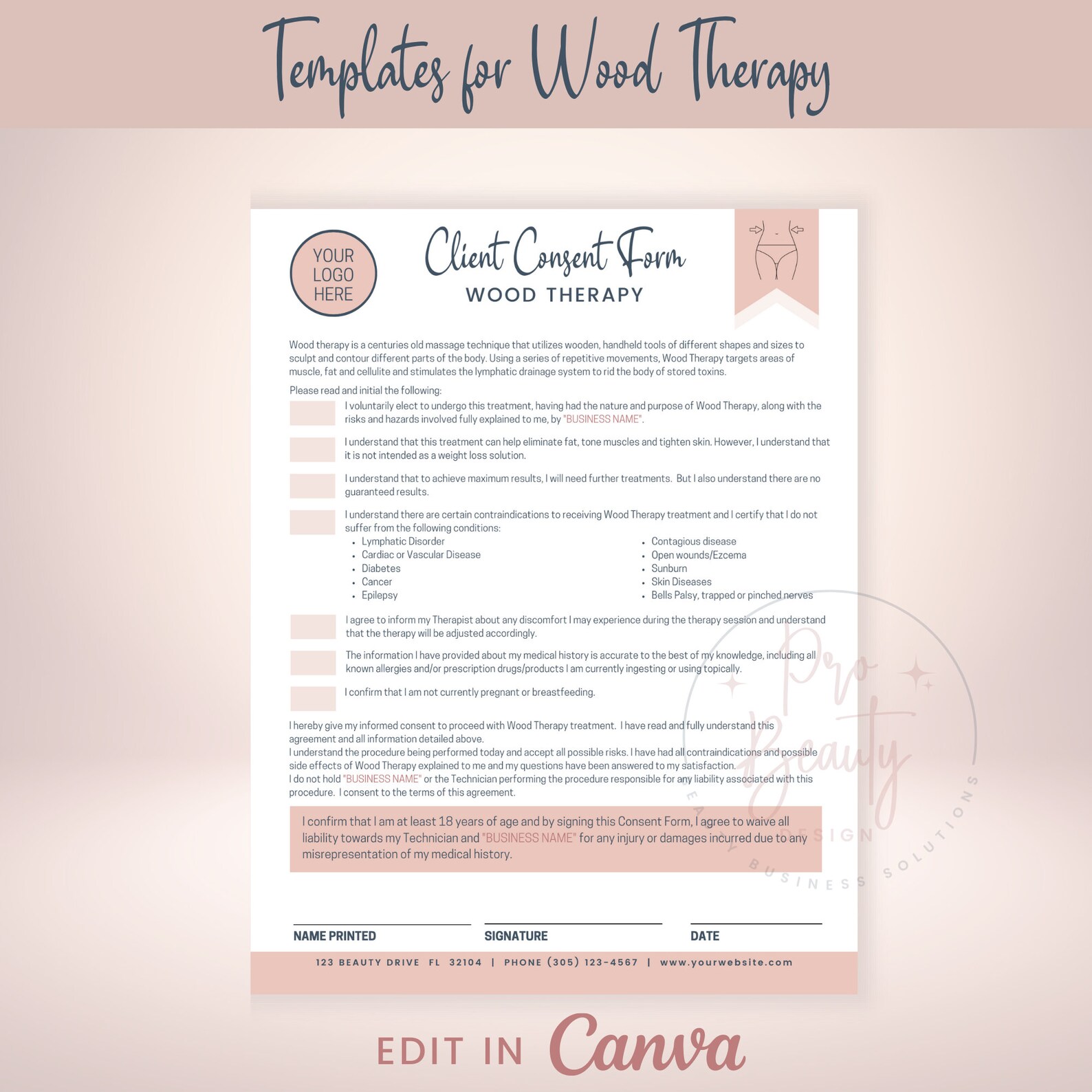 Editable Body Sculpting Client Intake Forms, Wood Therapy Client ...