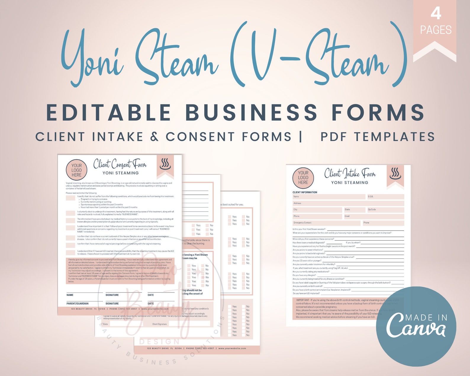 Yoni Steam Client Intake and Consent Forms, Editable Vaginal Steaming ...
