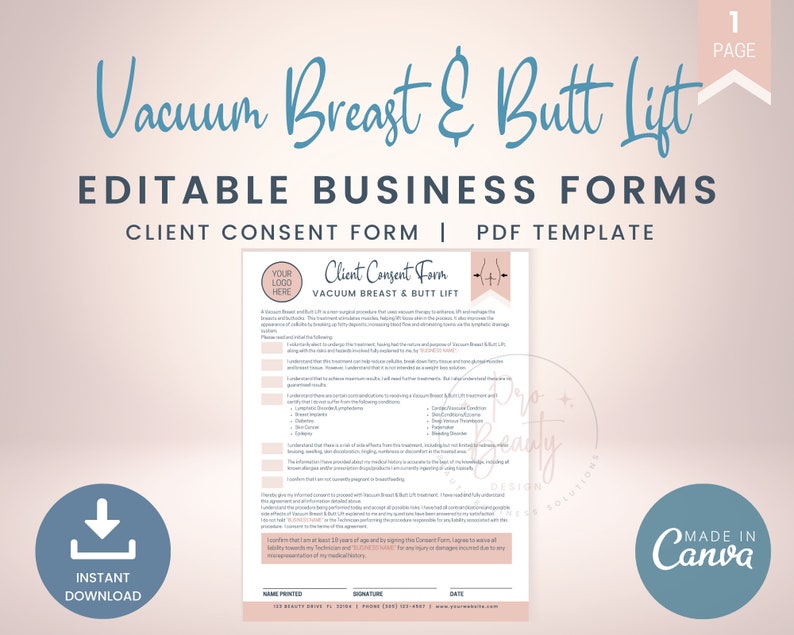 Vacuum Breast and Butt Lift Consent Form & Liability Waiver - Etsy