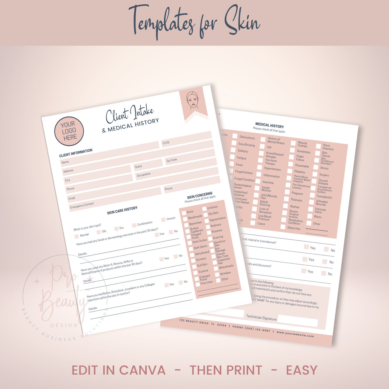Editable Esthetician Business Forms Starter Pack, Templates for Beauty ...