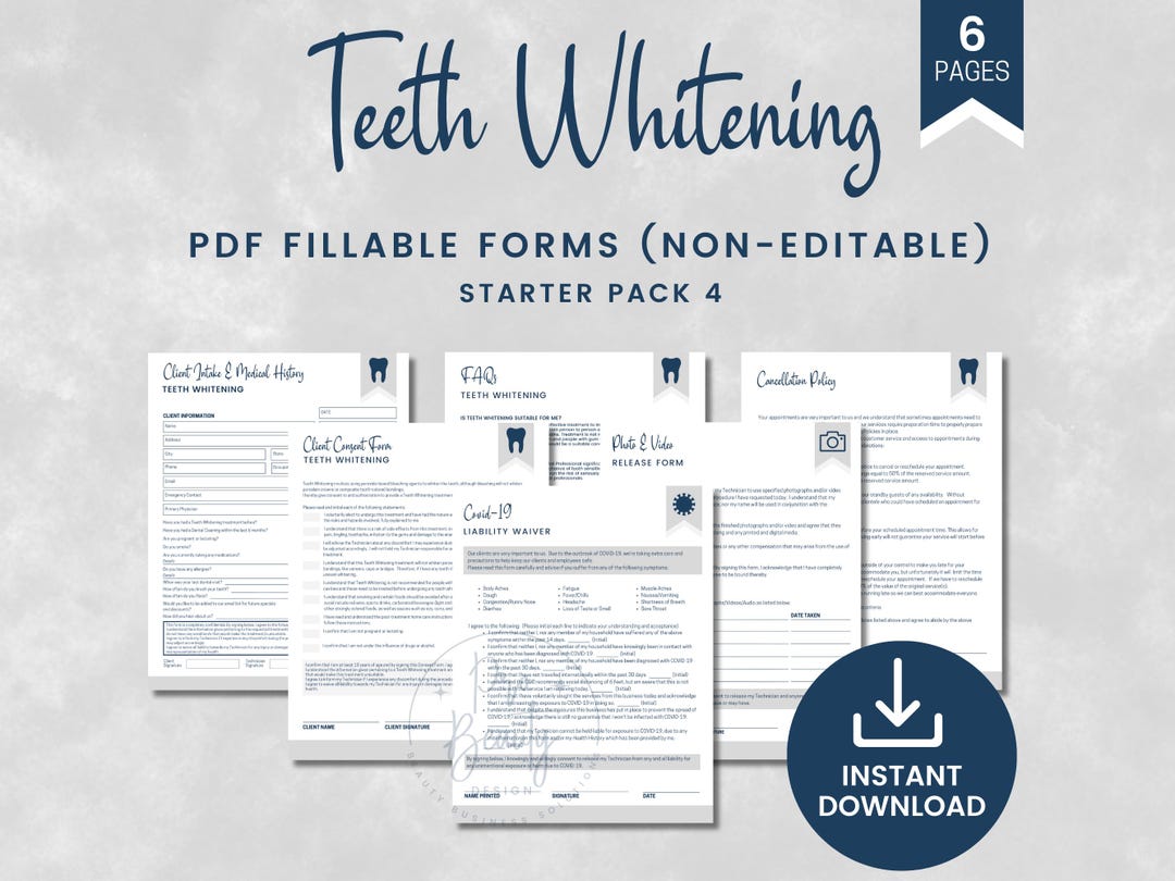 Teeth Whitening Fillable Business Forms, Clickable Pdfs, Tooth ...