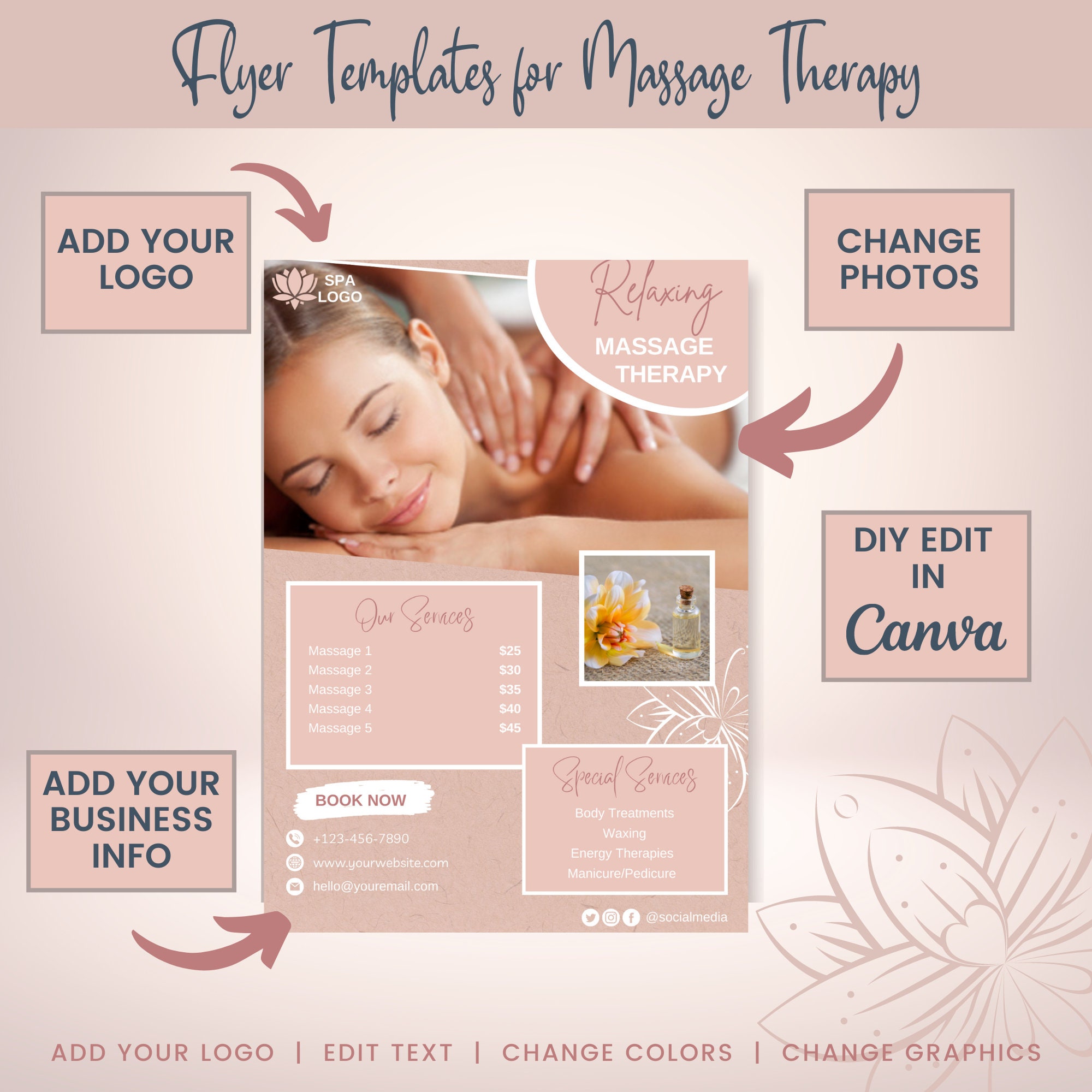 Editable Massage Therapy Flyer Pack, Printable Massage Flyers A4 and A5 ...