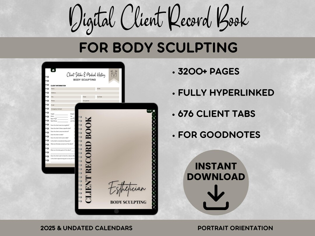Body Sculpting Digital Client Record Book, Goodnotes Fully Hyperlinked ...