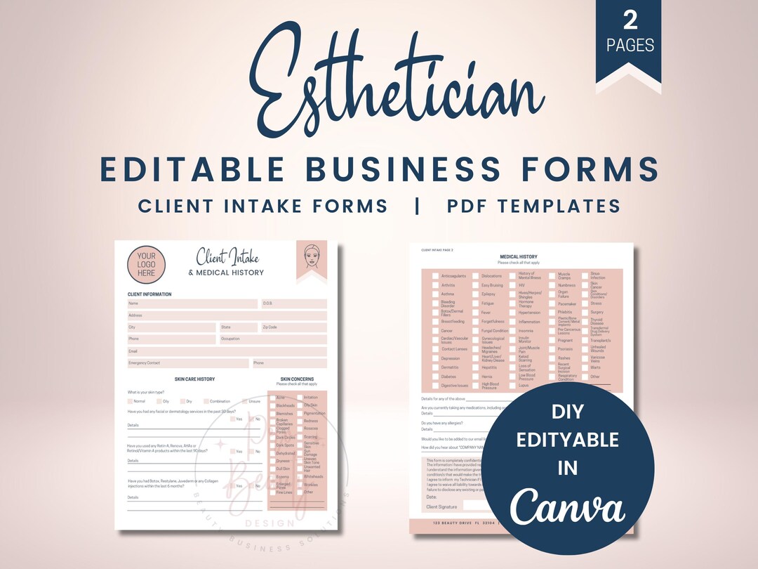 Editable Esthetician Client Intake Forms, Esthetician Templates for ...