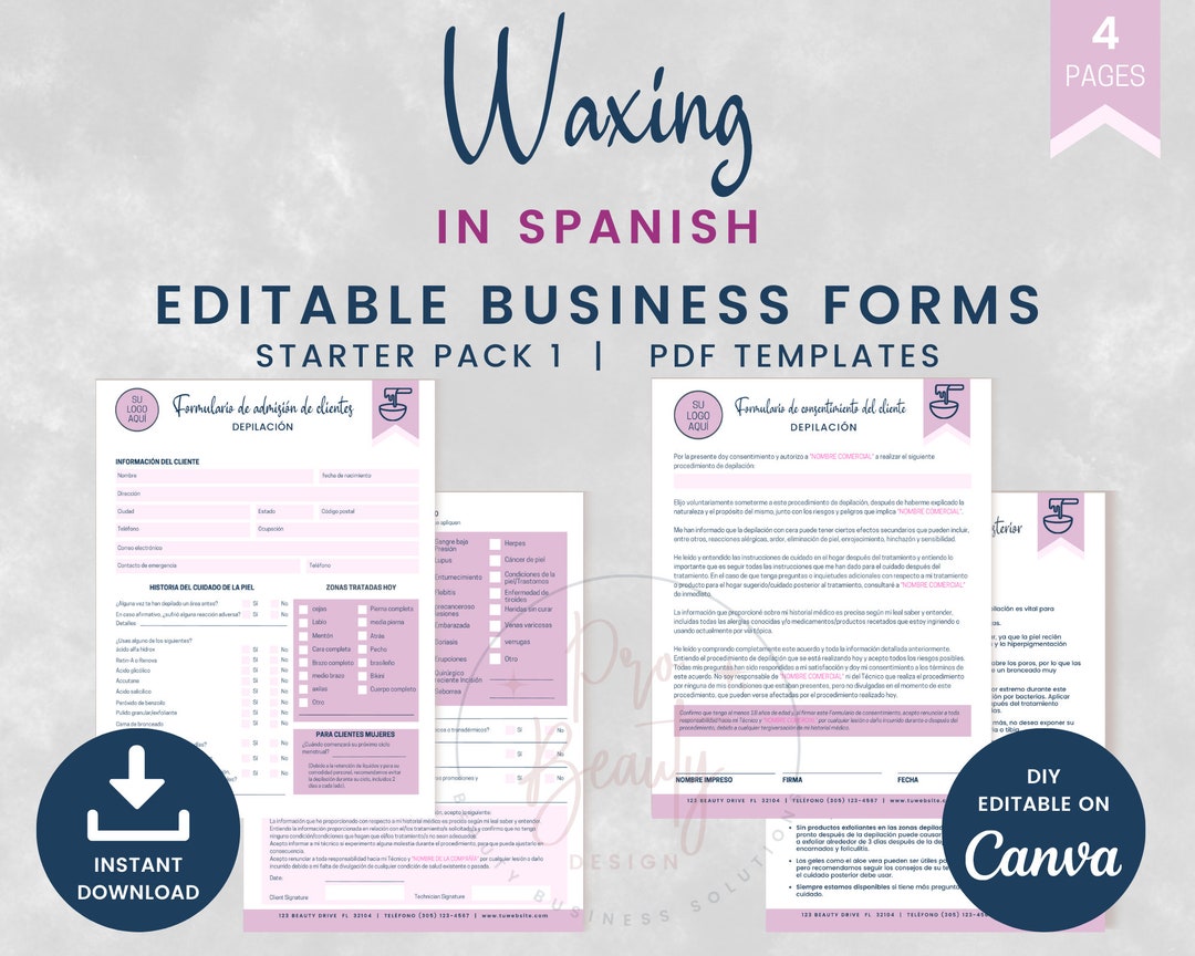 SPANISH Waxing Business Forms, Editable Waxing Templates for ...