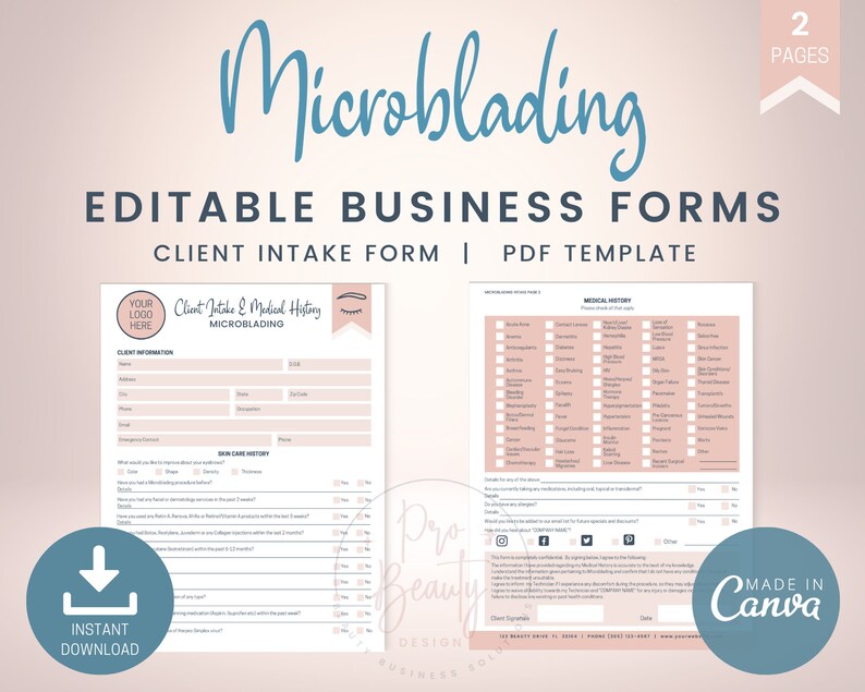 Editable Microblading Client Intake Form, Permanent Makeup Forms for ...