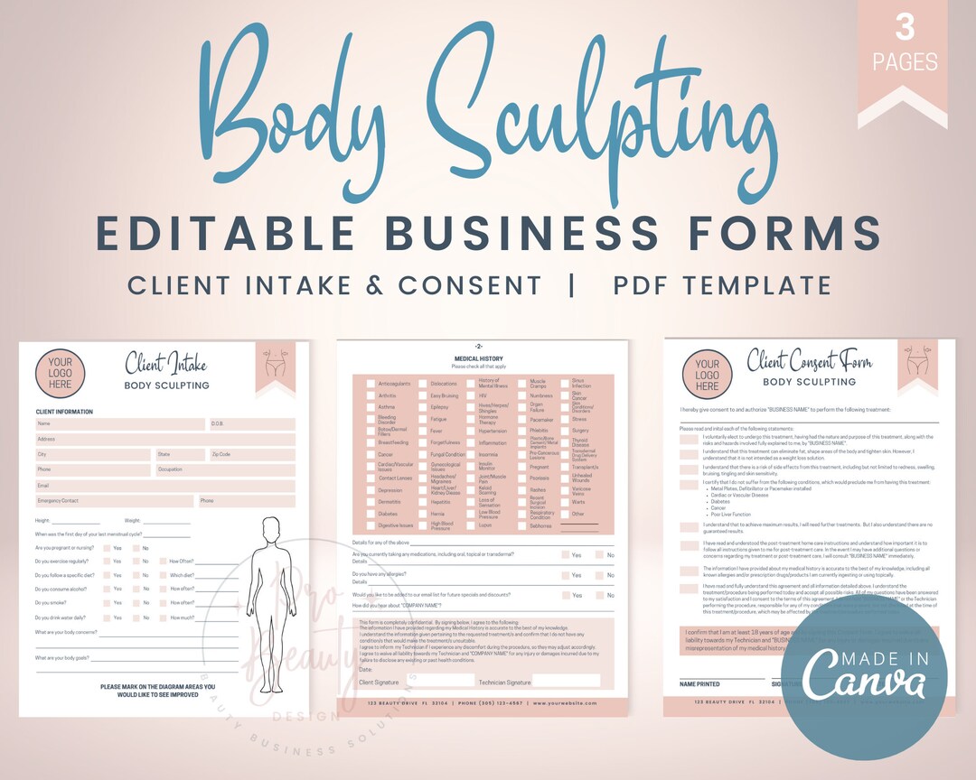Editable Body Sculpting Client Intake Forms, Body Sculpting Client ...
