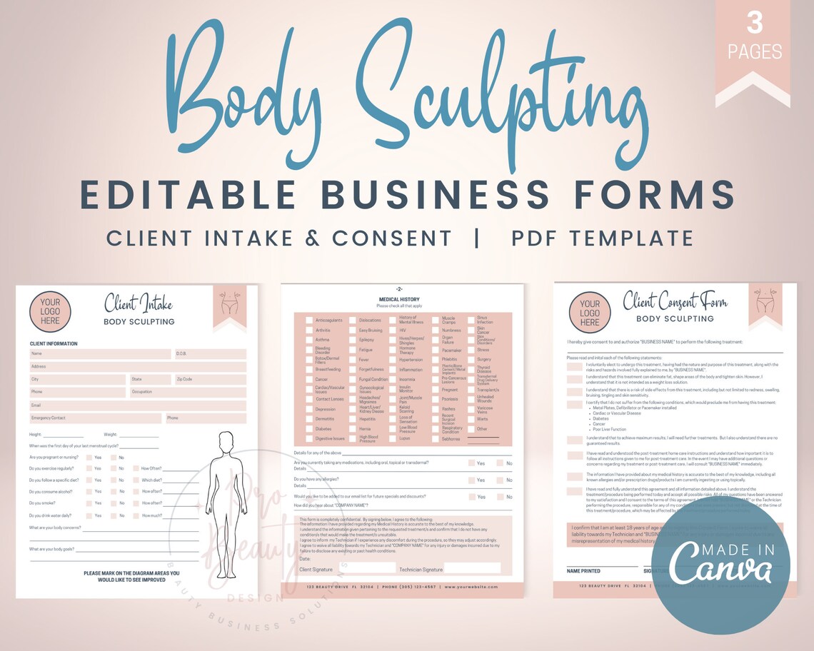 Editable Body Sculpting Client Intake Forms Body Sculpting - Etsy