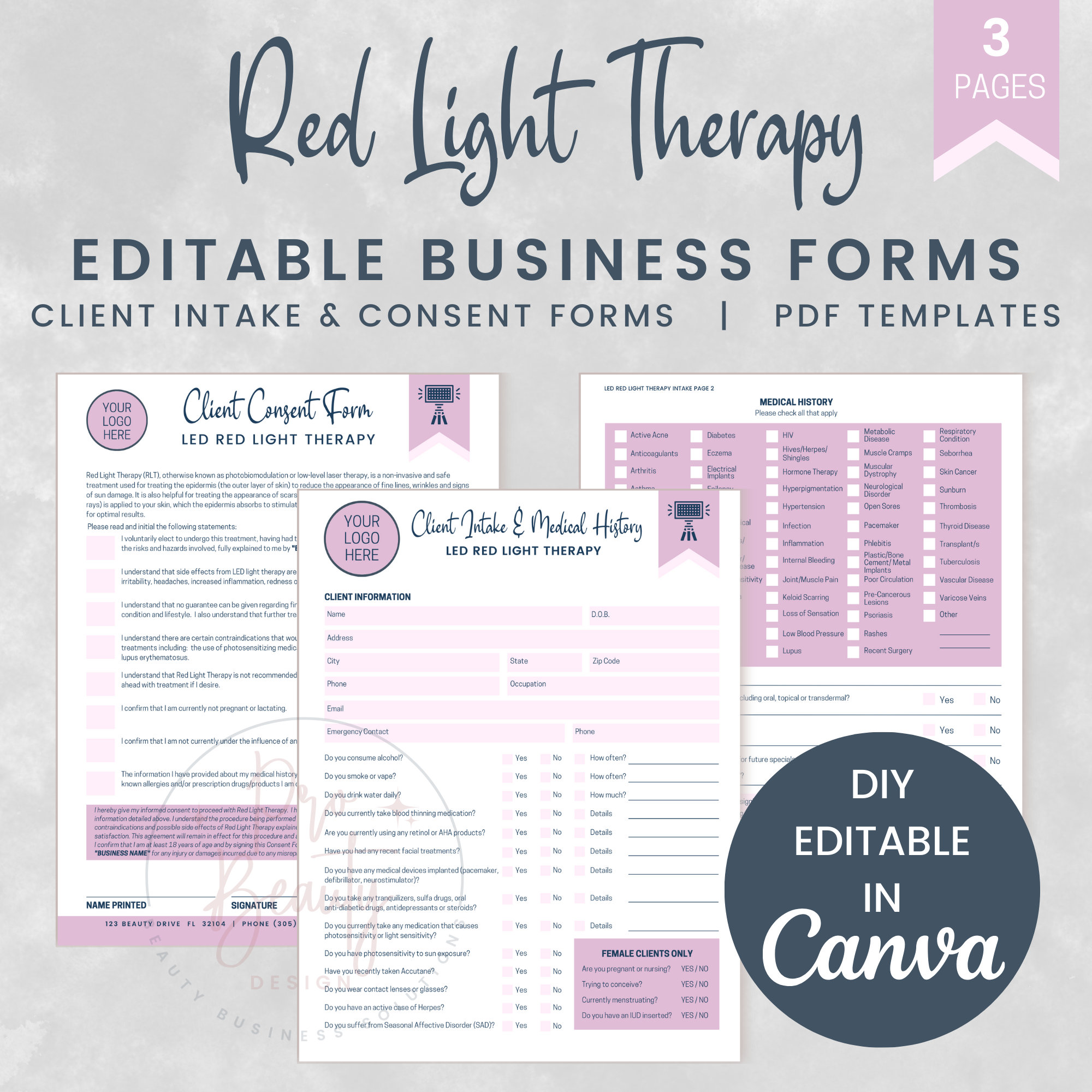 LED Red Light Therapy Client Intake and Consent Forms, Editable RLT ...