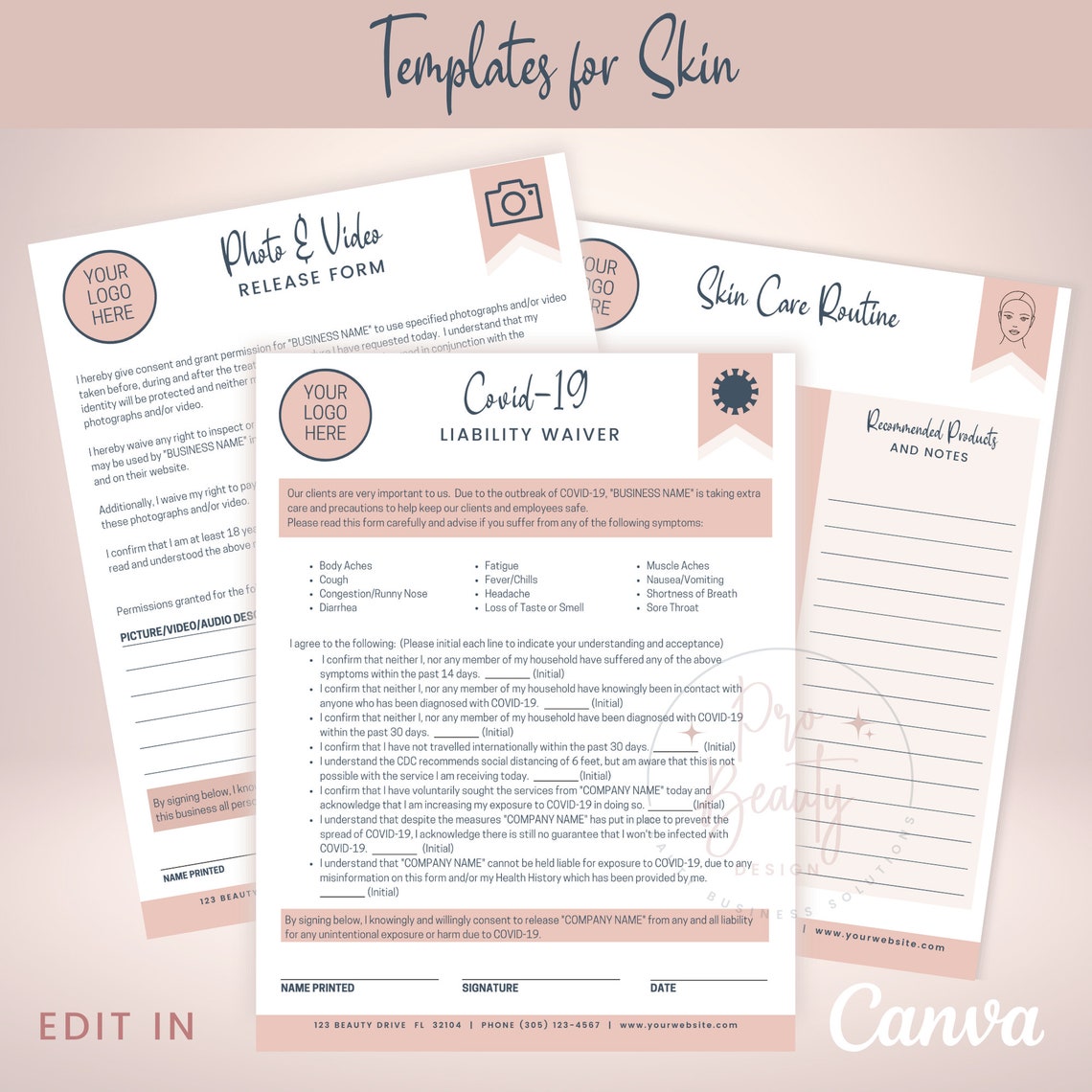 Editable Esthetician Business Forms Starter Pack, Templates for Beauty ...