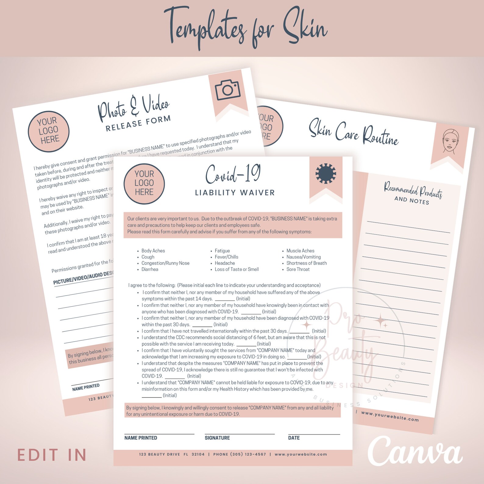 Editable Esthetician Business Forms Starter Pack, Templates for Beauty ...
