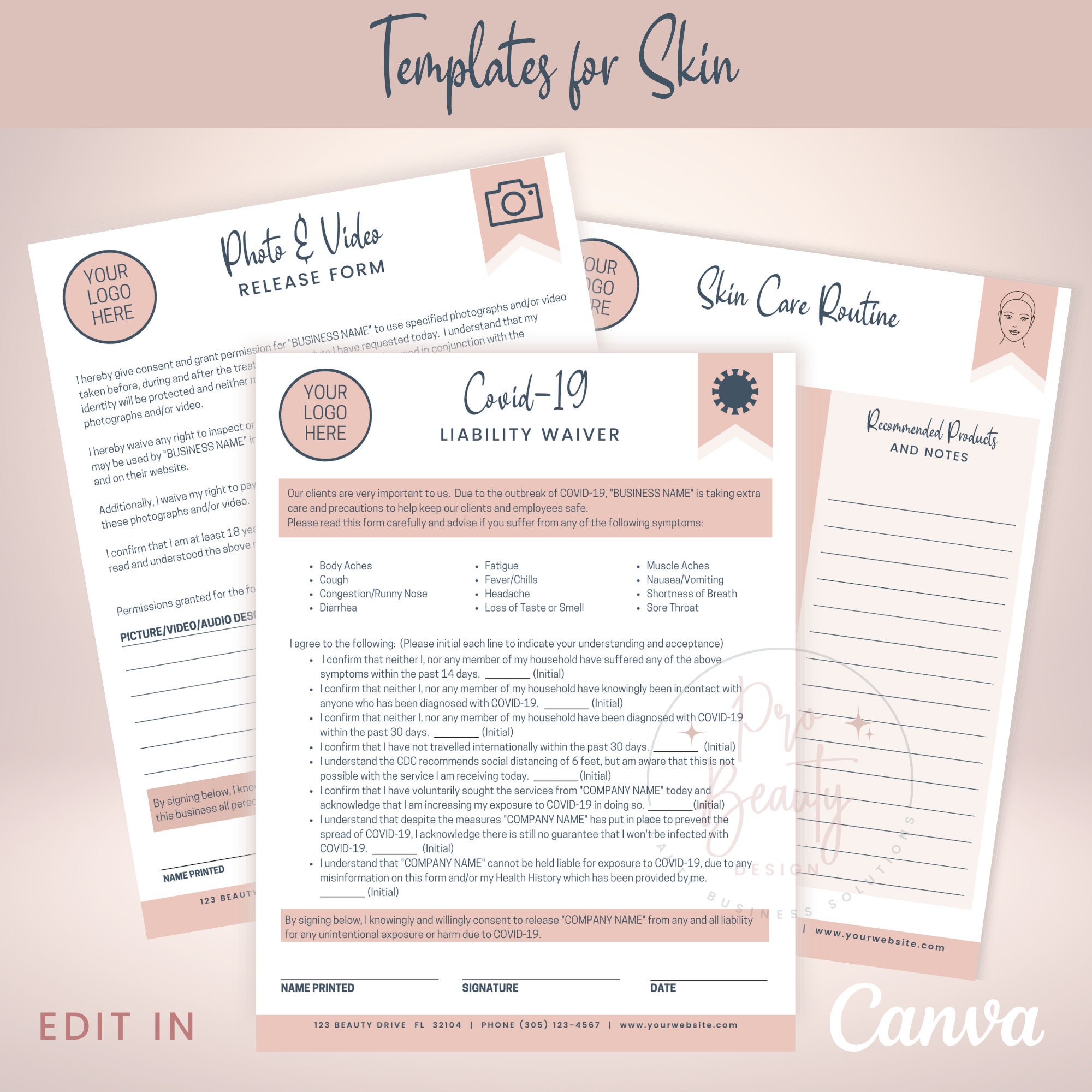 Editable Esthetician Business Forms Starter Pack, Templates for Beauty ...