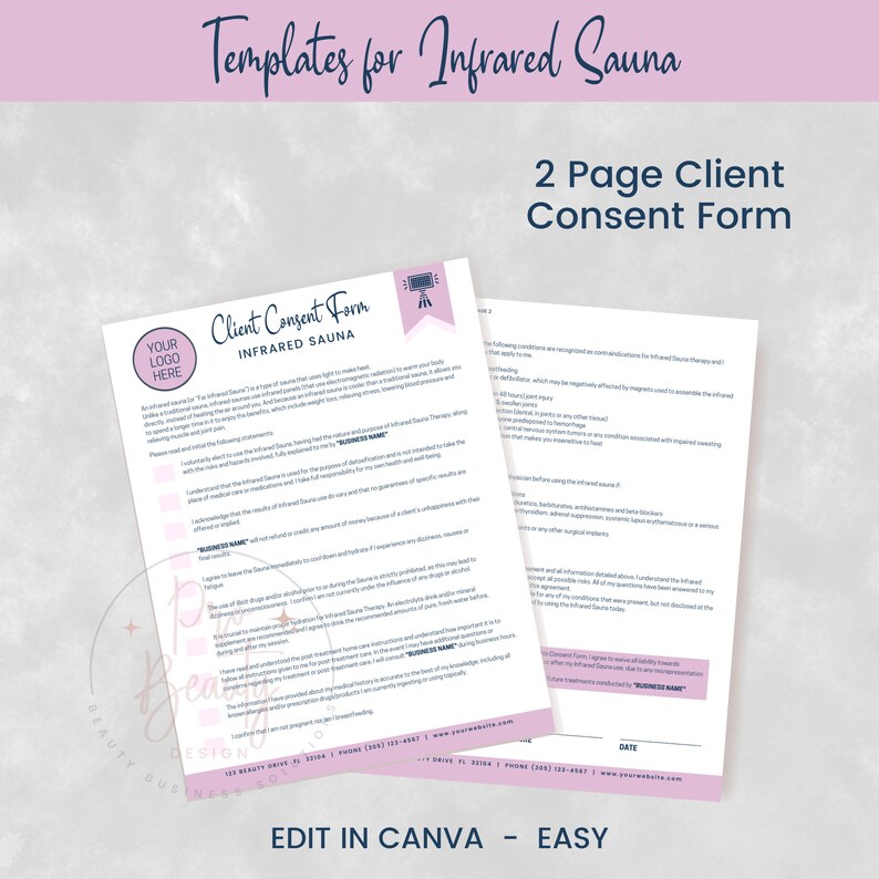 Infrared Sauna Business Forms, DIY Editable Detox Sauna Client Intake ...