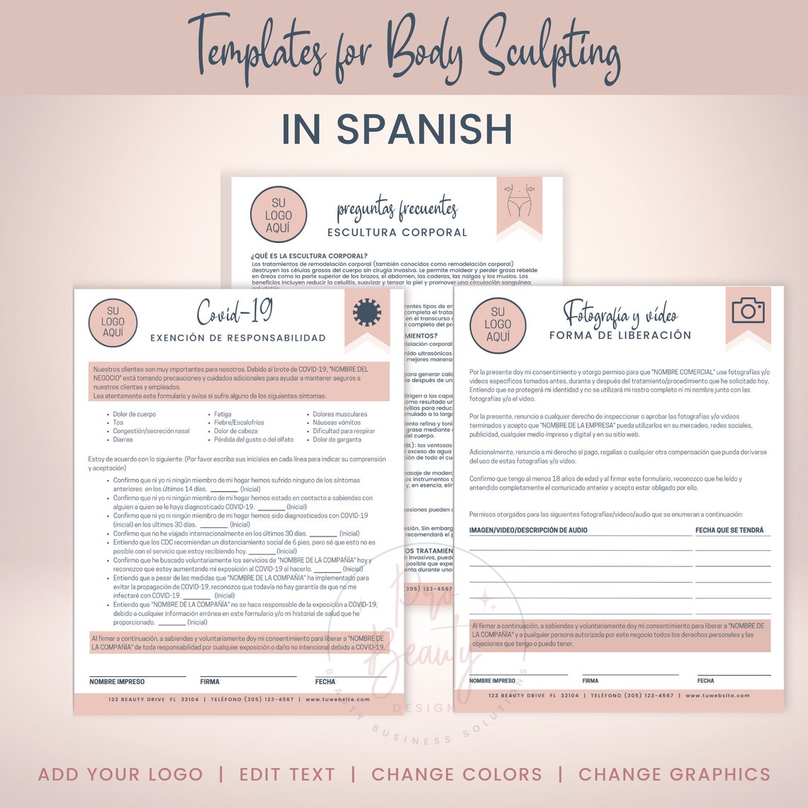 SPANISH Body Sculpting Consent Forms, Editable Body Contouring Client ...