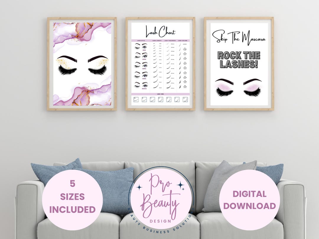 Printable Lash Chart Posters for Lash Tech Studio, Eyelash Extensions 3 ...