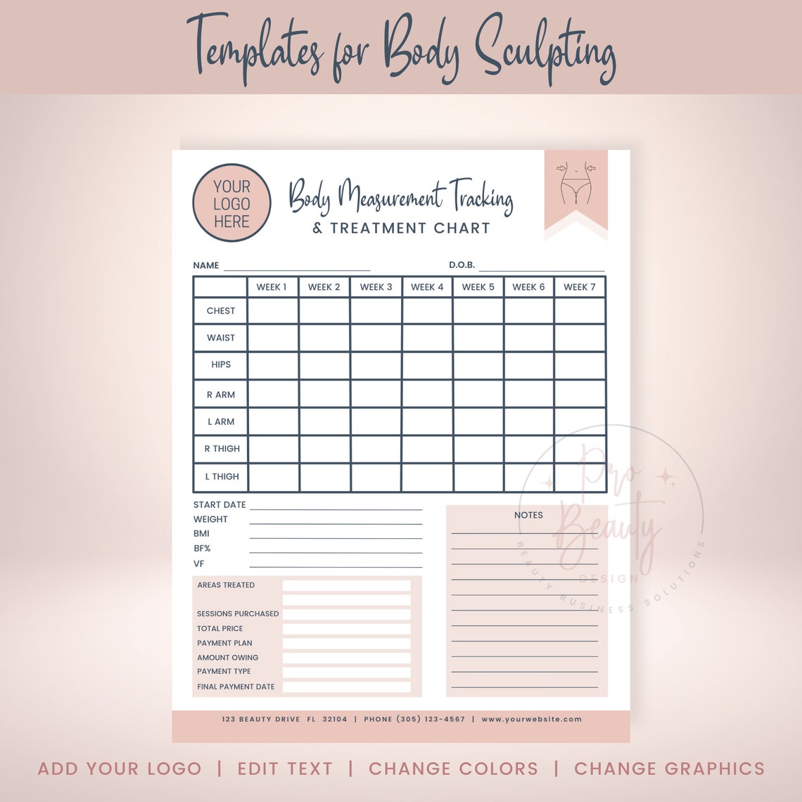 Body Measurement Tracking Chart Template for Estheticians - Etsy