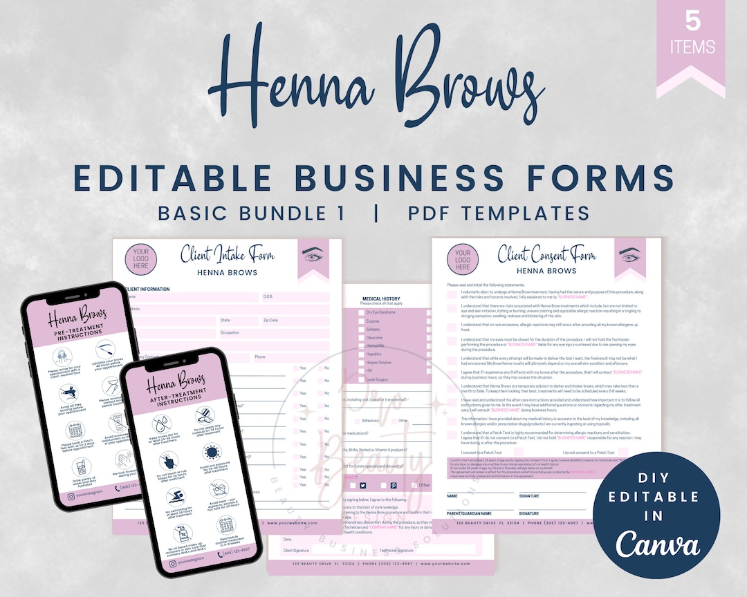 Editable Henna Brows Client Intake Form, Brow Tint Consent Form ...