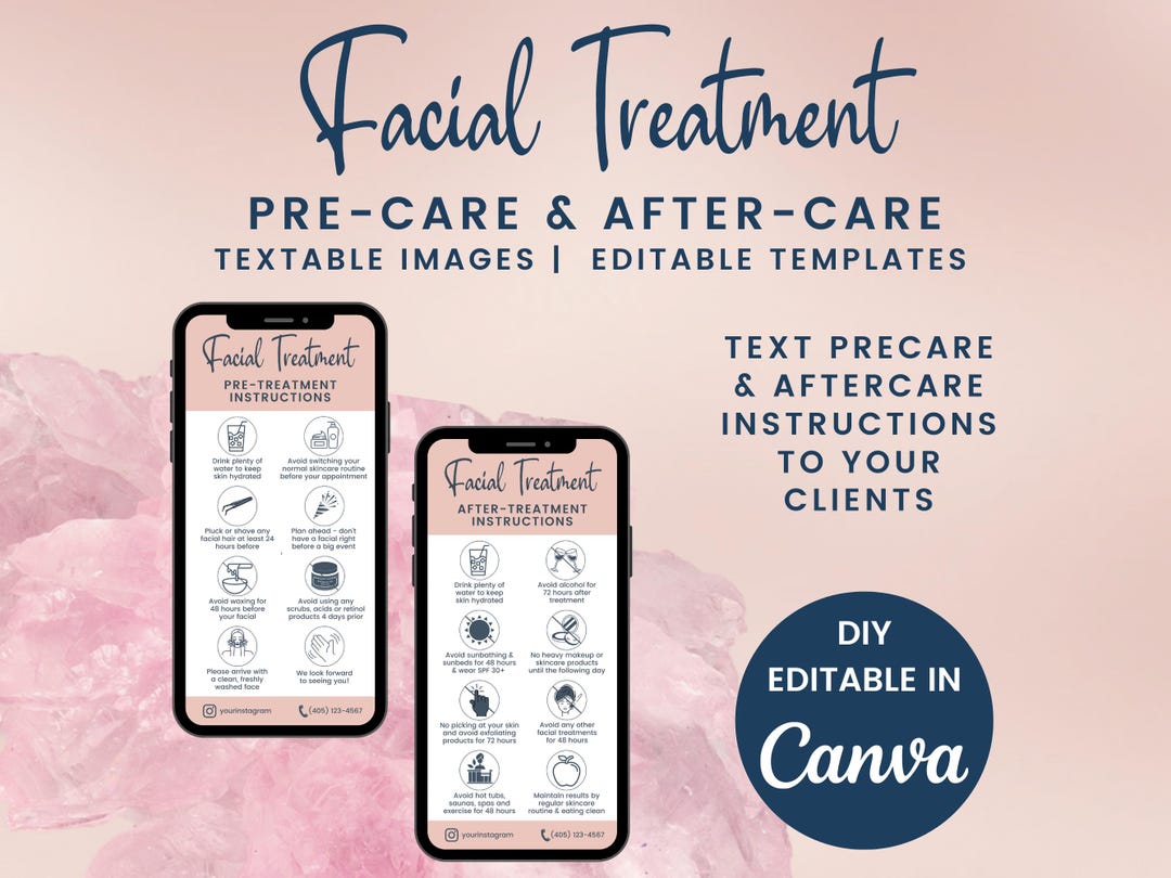 Digital Facial Treatment Precare and Aftercare Cards, Textable Facial ...