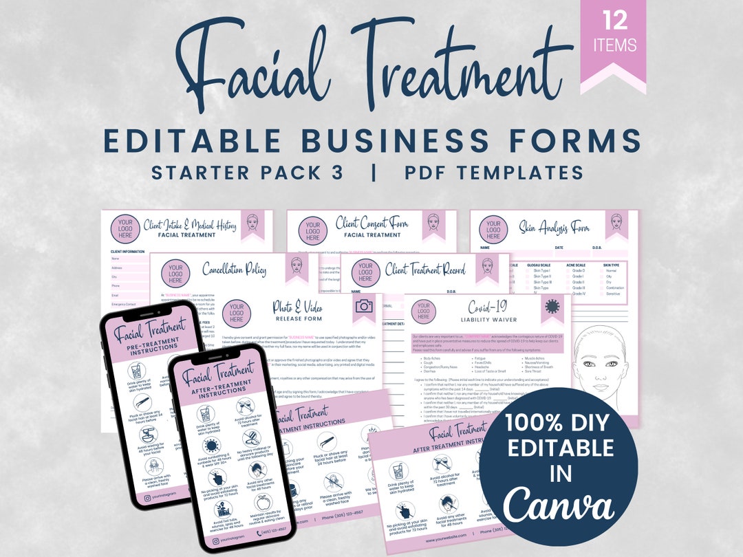 Facial Treatment Business Forms, Editable Templates for Estheticians ...