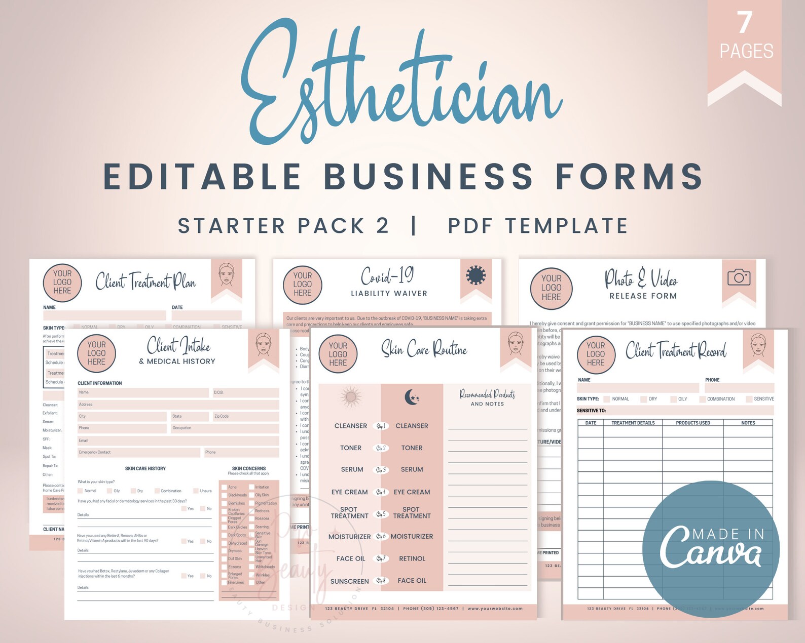 Editable Esthetician Business Forms Starter Pack, Templates for Beauty ...