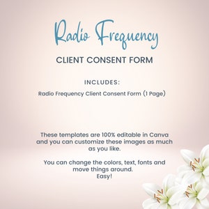 Radio Frequency Consent Form & Liability Waiver, Editable RF Skin ...