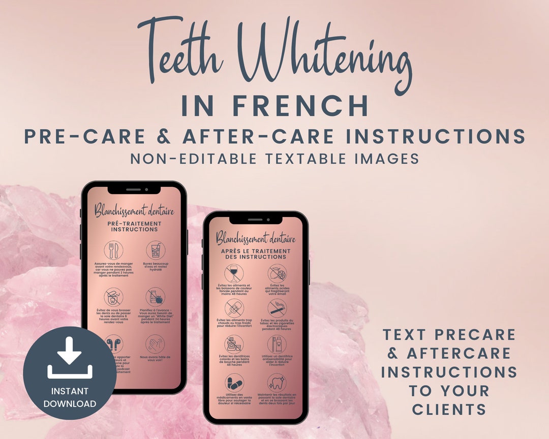 FRENCH Teeth Whitening Precare and Aftercare Digital Cards, Texting ...