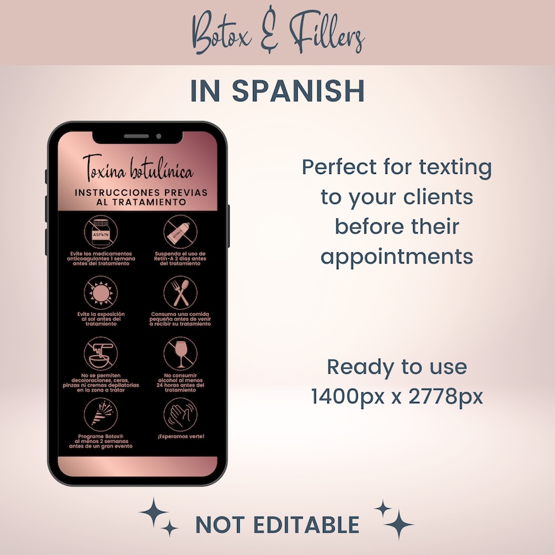 SPANISH Botulinum Toxin Precare and Aftercare Instructions, Textable ...