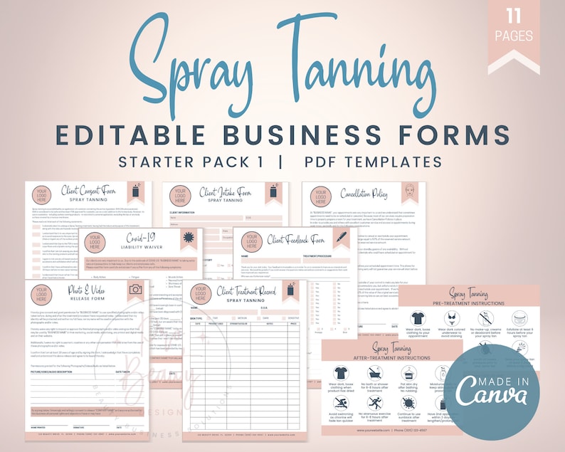 Editable Spray Tanning Business Forms, Spray Tan Templates for ...