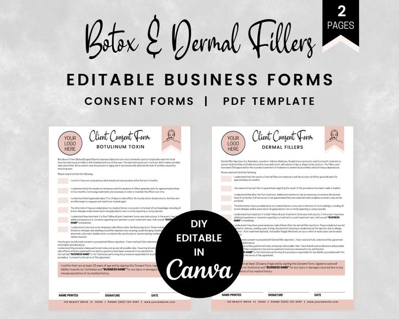 Editable Botulinum Toxin & Dermal Filler Client Consent Forms, Nurse ...