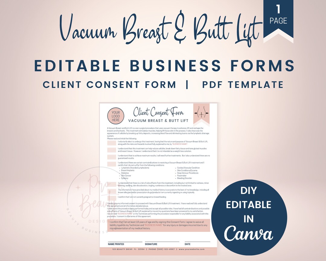 Vacuum Breast and Butt Lift Consent Form & Liability Waiver, Editable ...