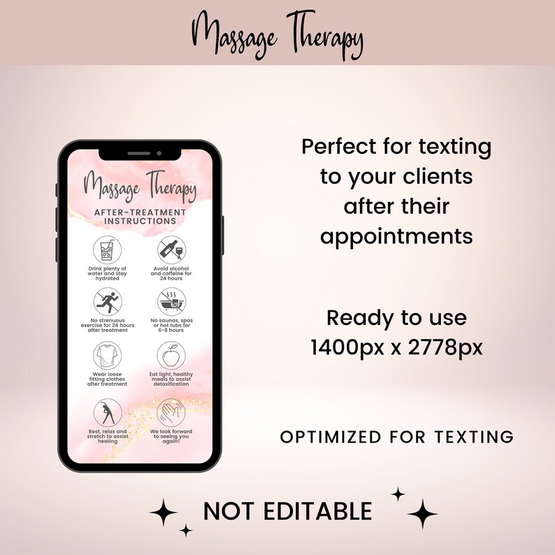 Textable Massage Therapy Aftercare Card, Digital Massage Therapy Pre ...