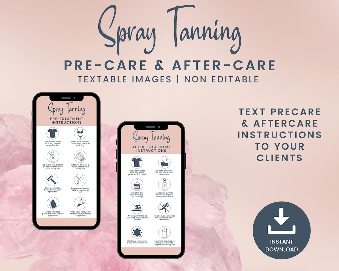 Textable Spray Tanning Precare and Aftercare Cards, Digital Spray ...
