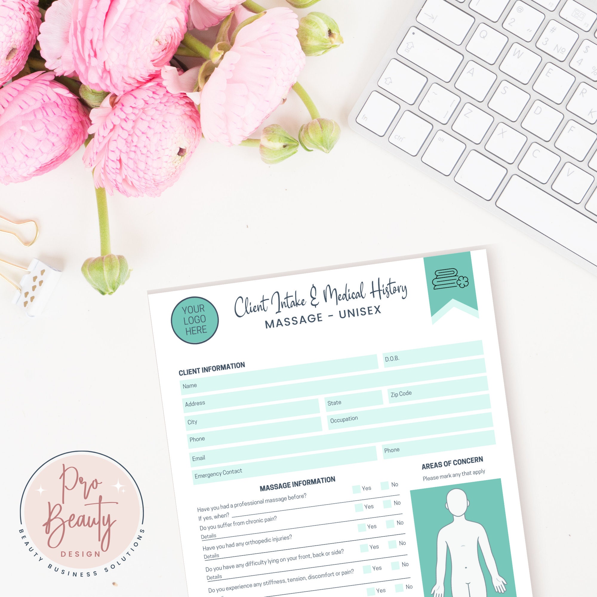 Editable Unisex Massage Therapy Intake Forms, Non Gender Client Intake ...