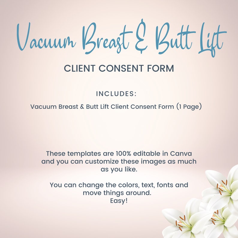 Vacuum Breast and Butt Lift Consent Form & Liability Waiver, Editable ...