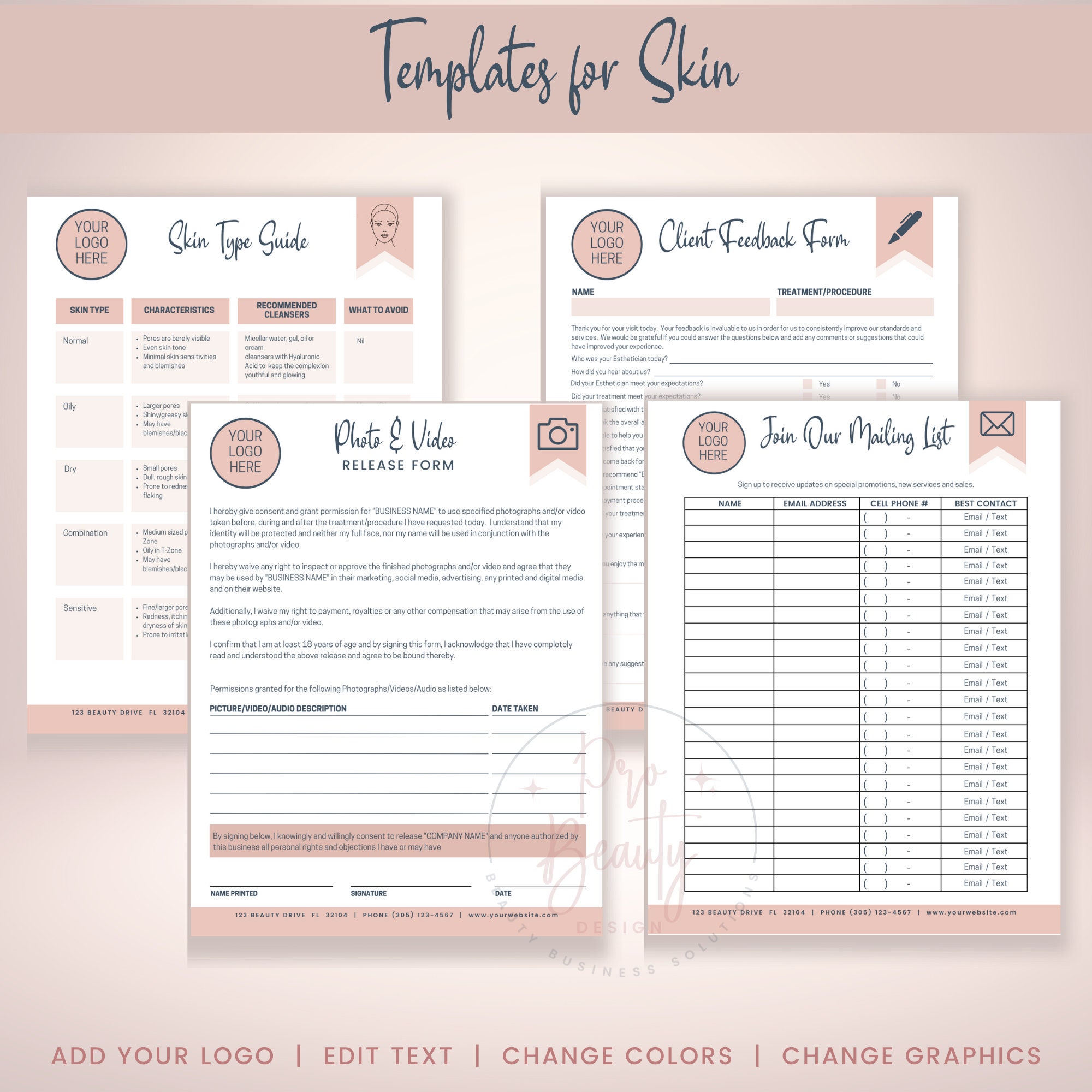Editable Esthetician Business Forms Bundle, Templates for Beauty Salons ...