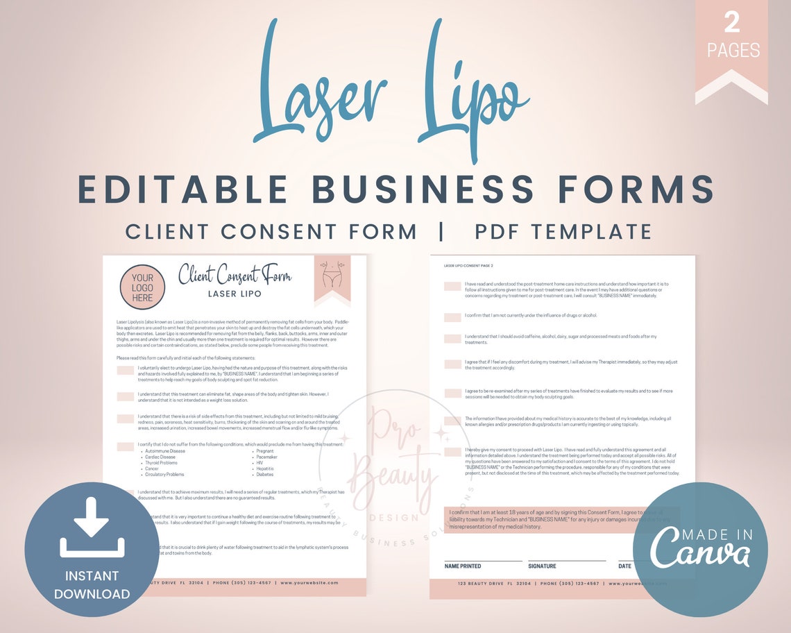 Editable Laser Lipo Client Consent Forms, Body Sculpting Business Forms ...
