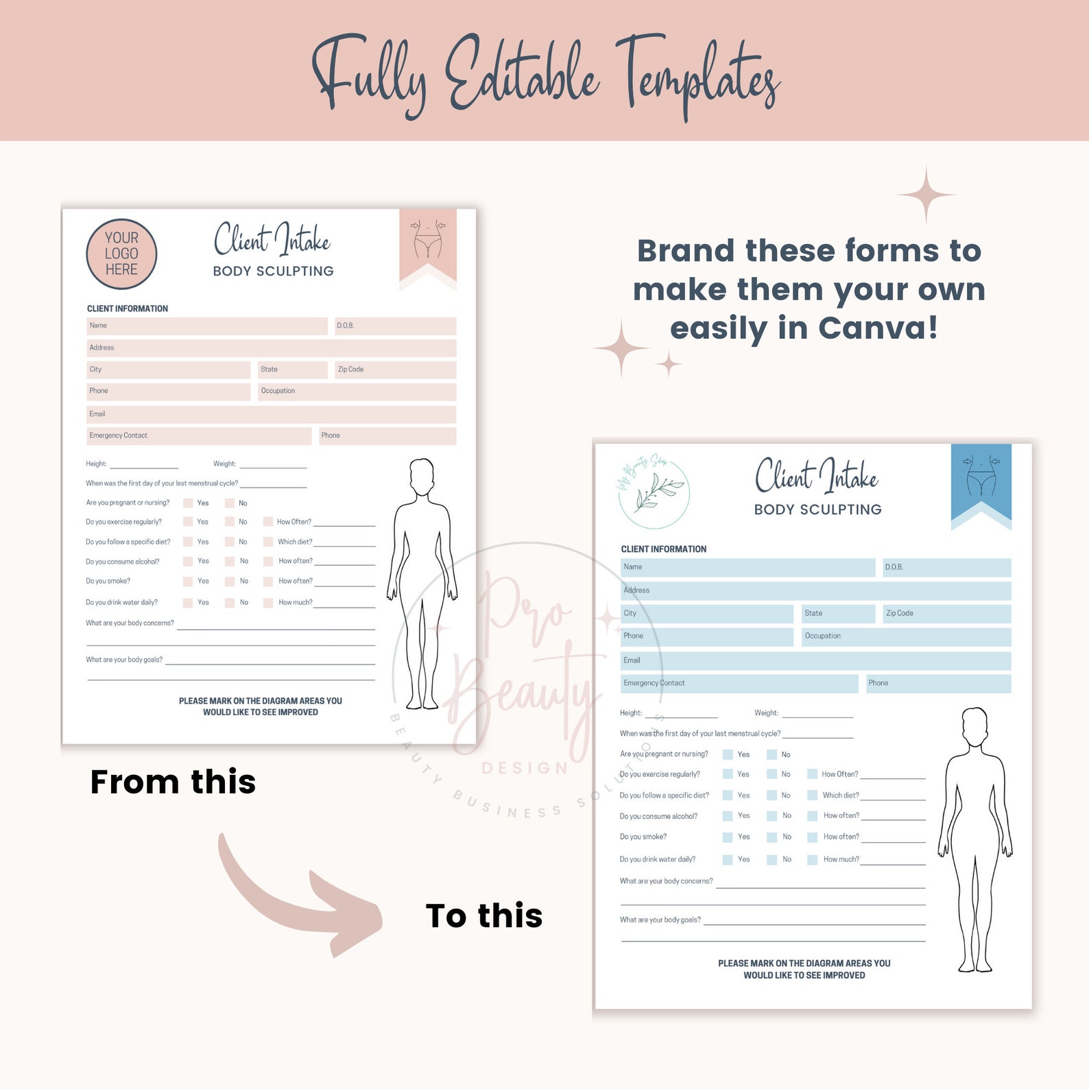 Editable Body Sculpting Templates Body Contouring Forms for - Etsy