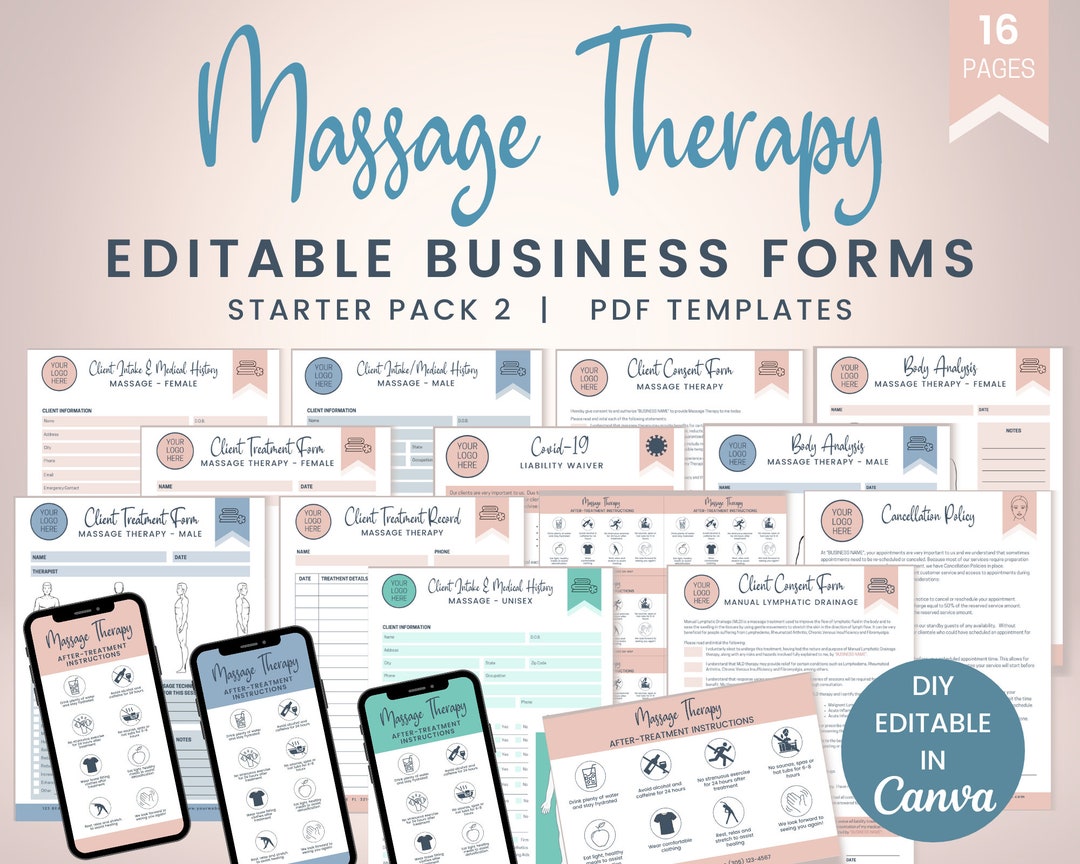 Editable Massage Therapy Business Forms for Estheticians, Massage ...