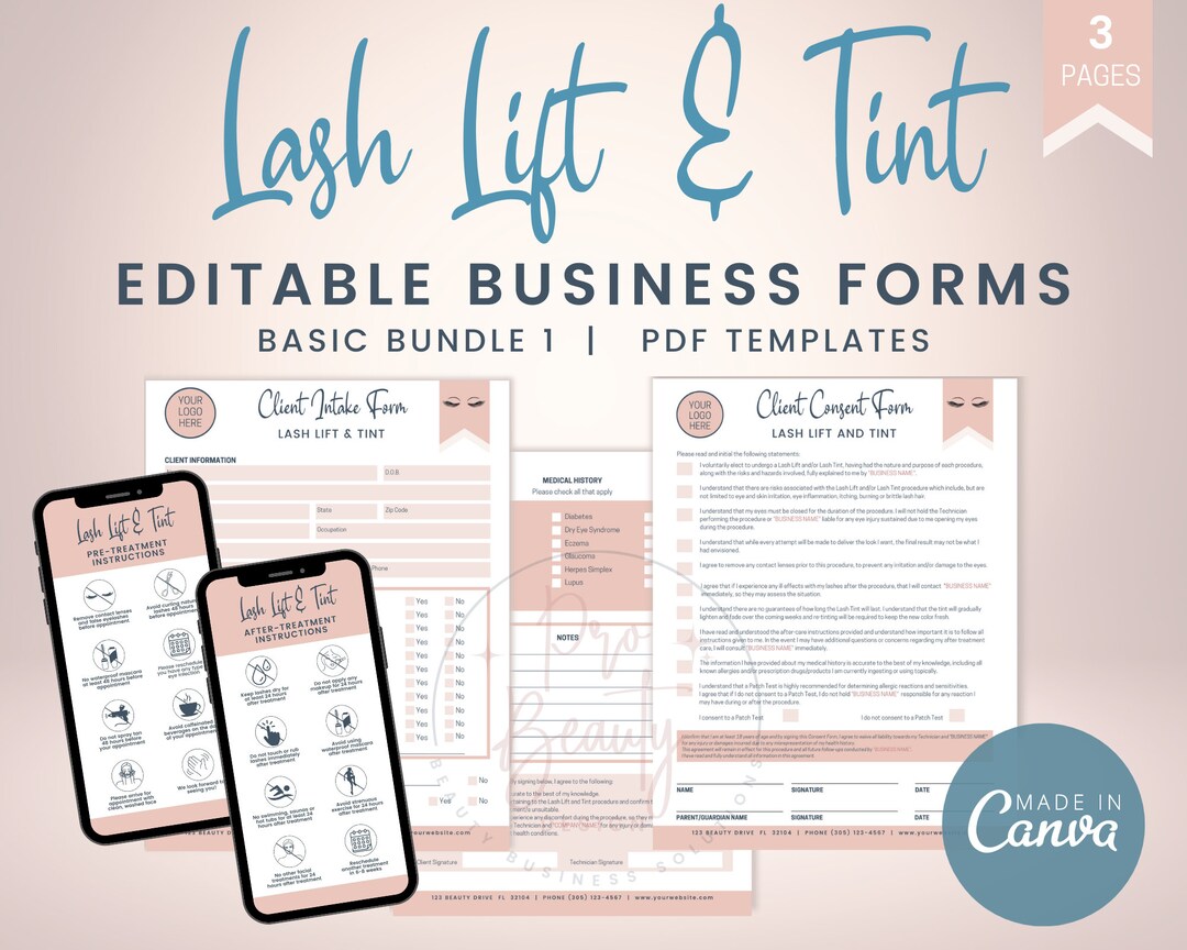 Lash Lift and Tint Forms, Editable Eyelash Tinting Consultation and ...