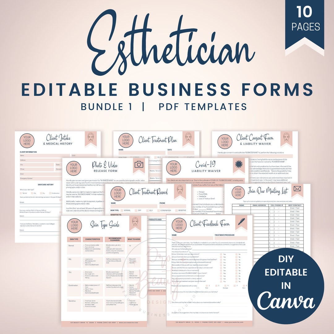 Editable Esthetician Business Forms Bundle, Templates for Beauty Salons ...