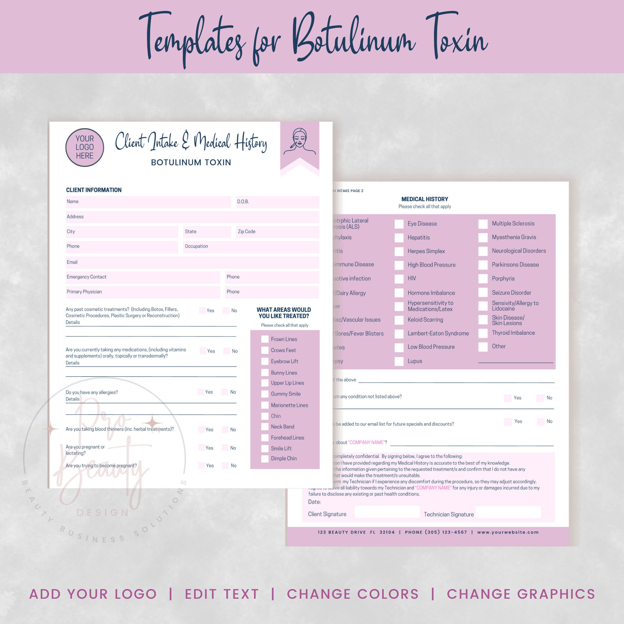 Botulinum Toxin Client Intake Forms, Editable Botox Client Consent Form ...