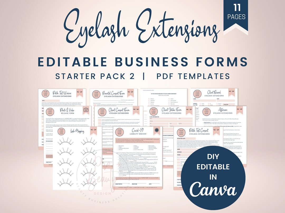 Editable Lash Extension Templates Starter Pack, Eyelash Artist Consent ...