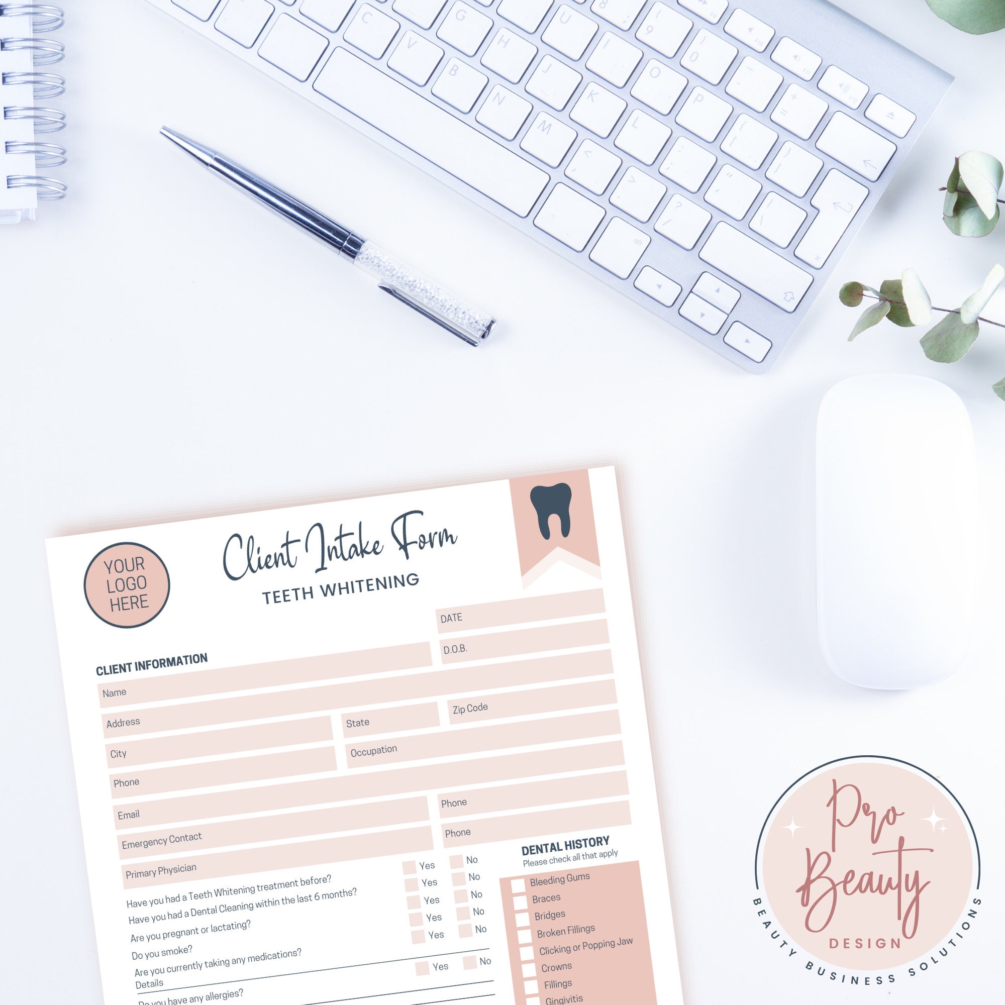 Teeth Whitening Client Intake Form, Editable Informed Consent, Tooth ...