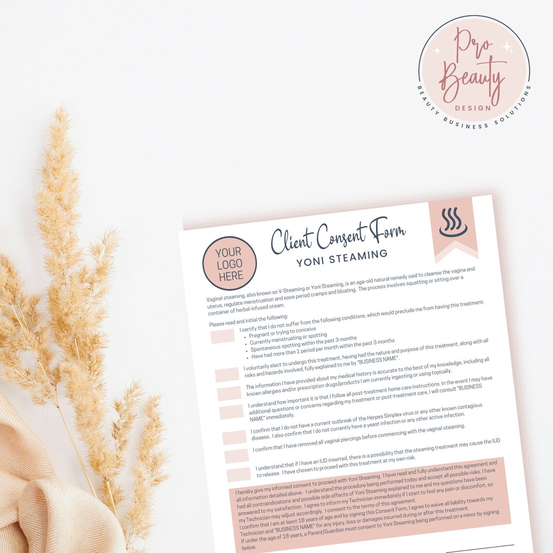 Yoni Steam Client Consent Form, Editable Vaginal Steaming Consent Form ...