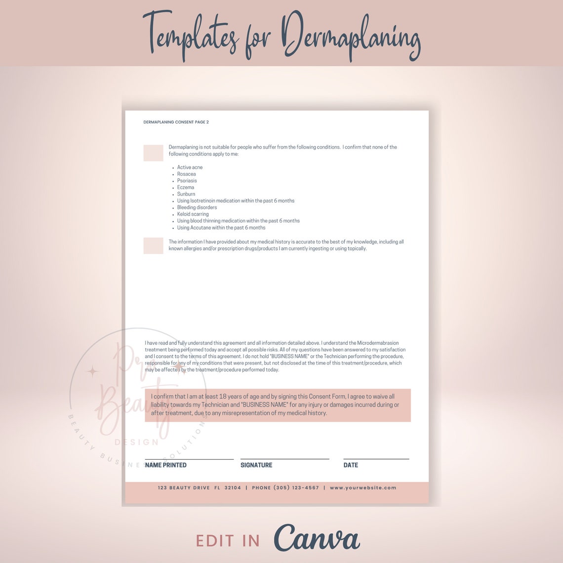 Editable Dermaplaning Consent Form Template, Esthetician Business Form ...
