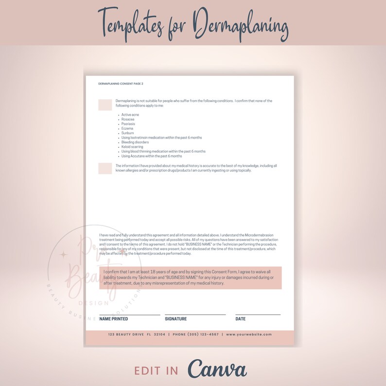 Editable Dermaplaning Consent Form Template, Esthetician Business Form ...